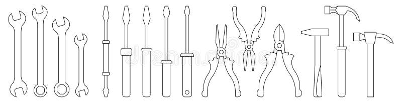 Vector Flat Outline Image of a Set of Different Hand Tools Stock Vector ...