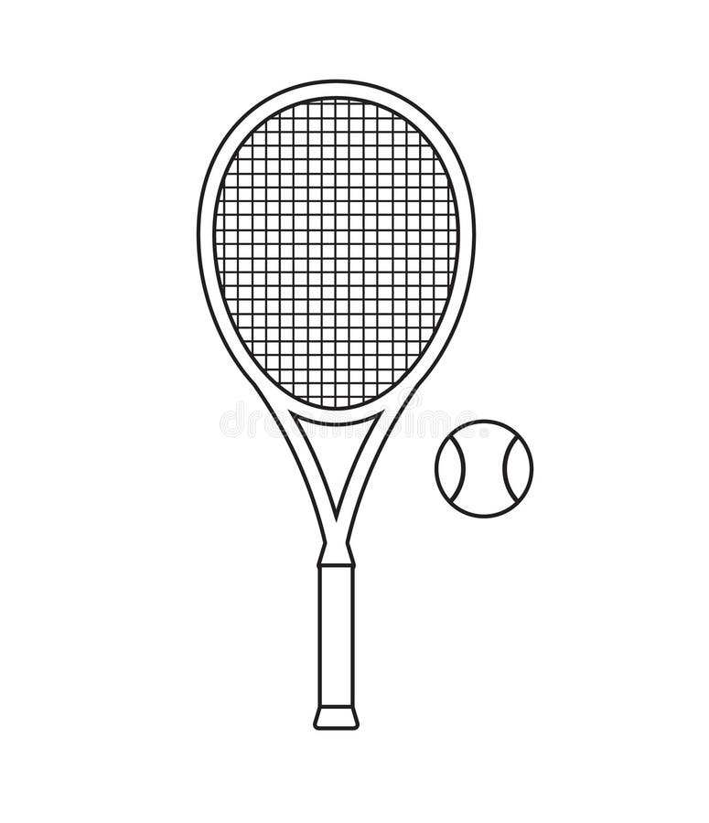 Vector Flat Outline Tennis Racket and Ball Stock Illustration ...