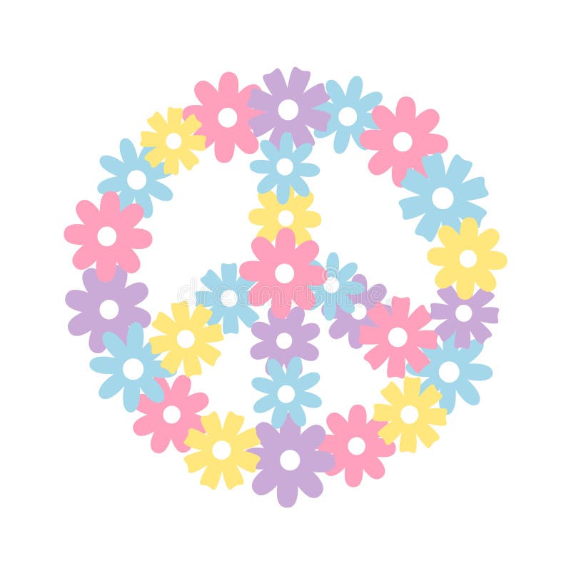 Vector Flat Peace Sign with Flowers Stock Vector - Illustration of ...