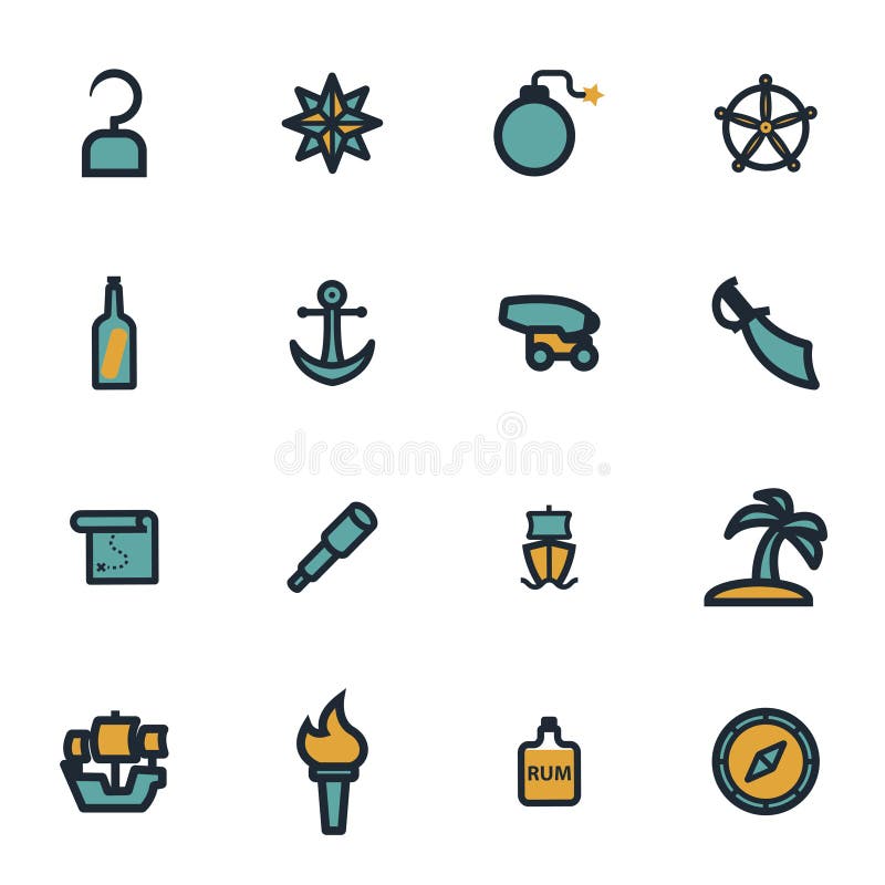 Pirate Icons Detailed Set Vector Illustration on a White Background Stock Vector - Illustration ...