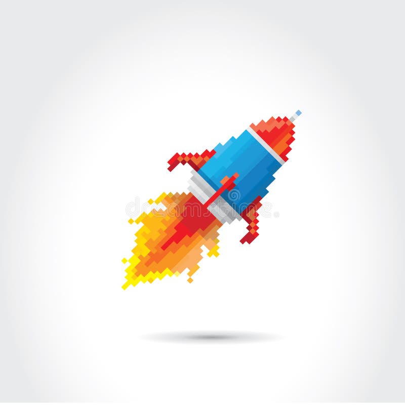 Vector Flat Pixel Rocket on White Background. Stock Vector ...