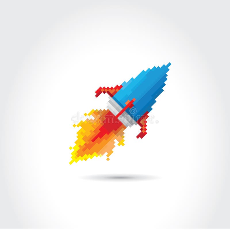 Vector Flat Pixel Rocket on White Background. Stock Vector ...