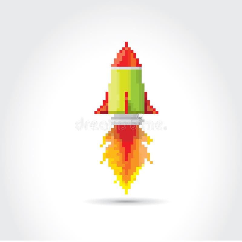 Vector Flat Pixel Rocket on White Background. Stock Vector ...