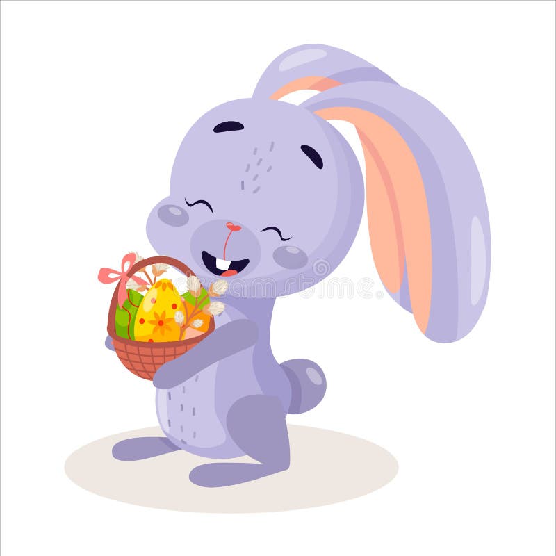 Vector Flat Rabbit in the Basket. Stock Vector - Illustration of ...