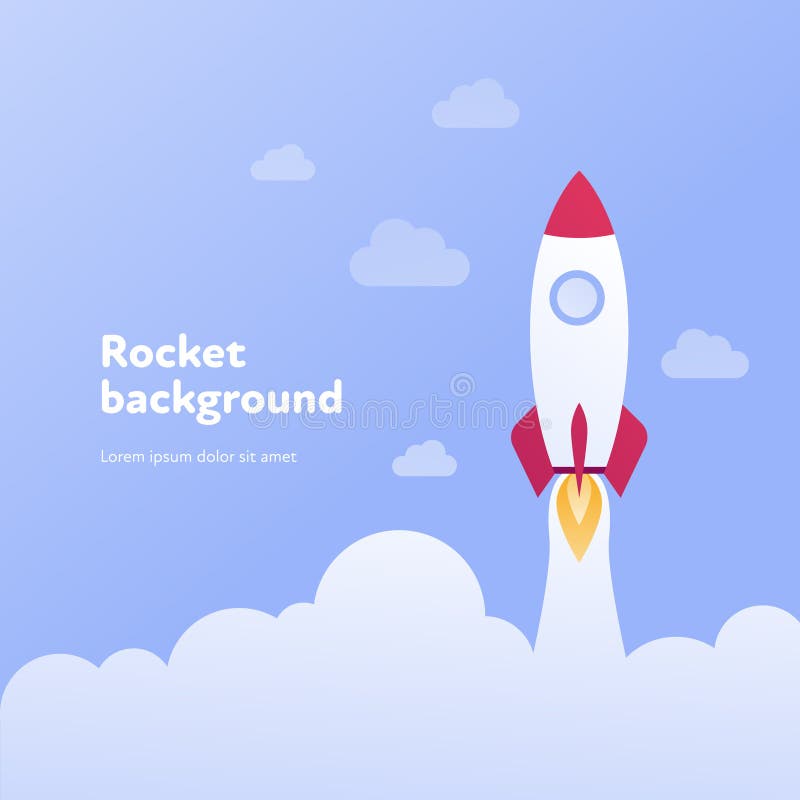 Vector Flat Rocket Banner Template Illustration. White and Red Fly ...