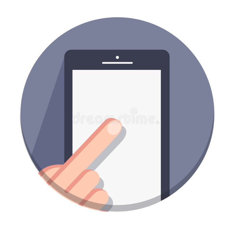 Vector Flat Round Icons with a Finger and a Mobile Device with Gestures ...