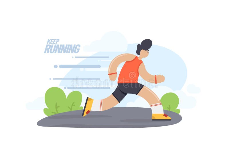 Vector Flat Running Man. Cartoon Illustration of Athlete Run. Outdoor ...
