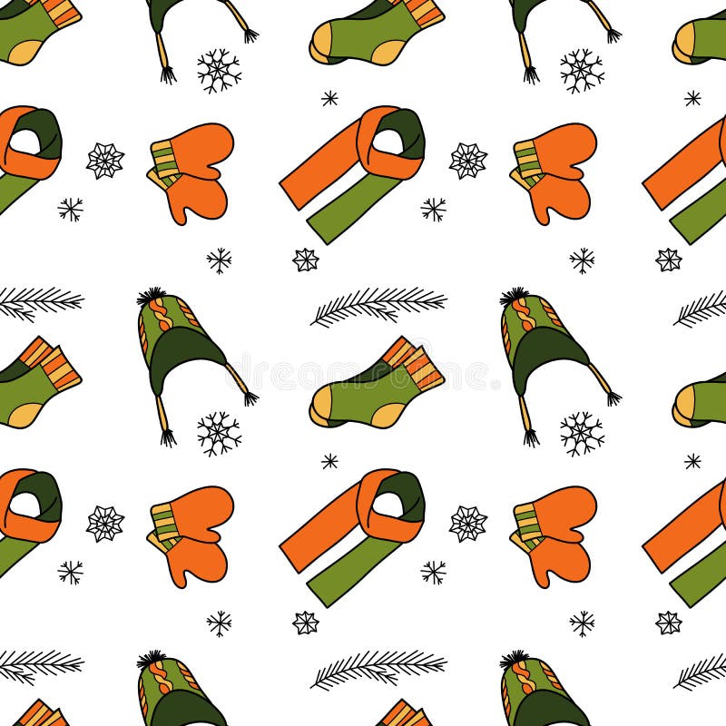 Vector Flat Seamless Pattern of Winter Clothes Stock Vector ...