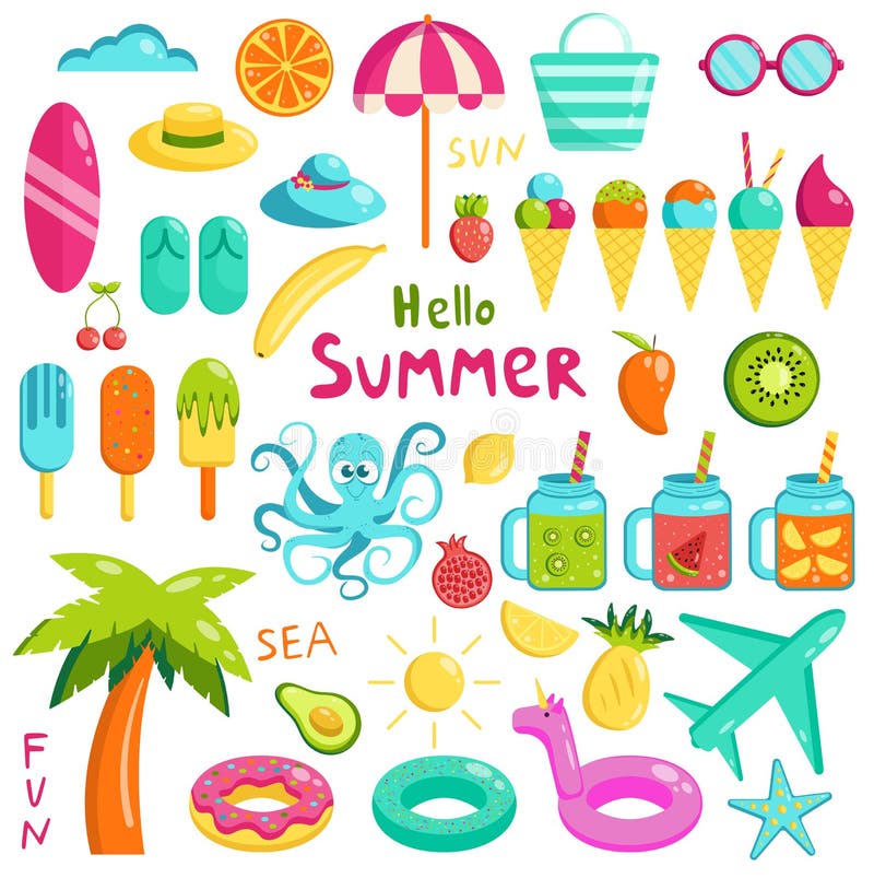 Vector Flat Set of Summer Elements. Collection of Cute Summer Items ...