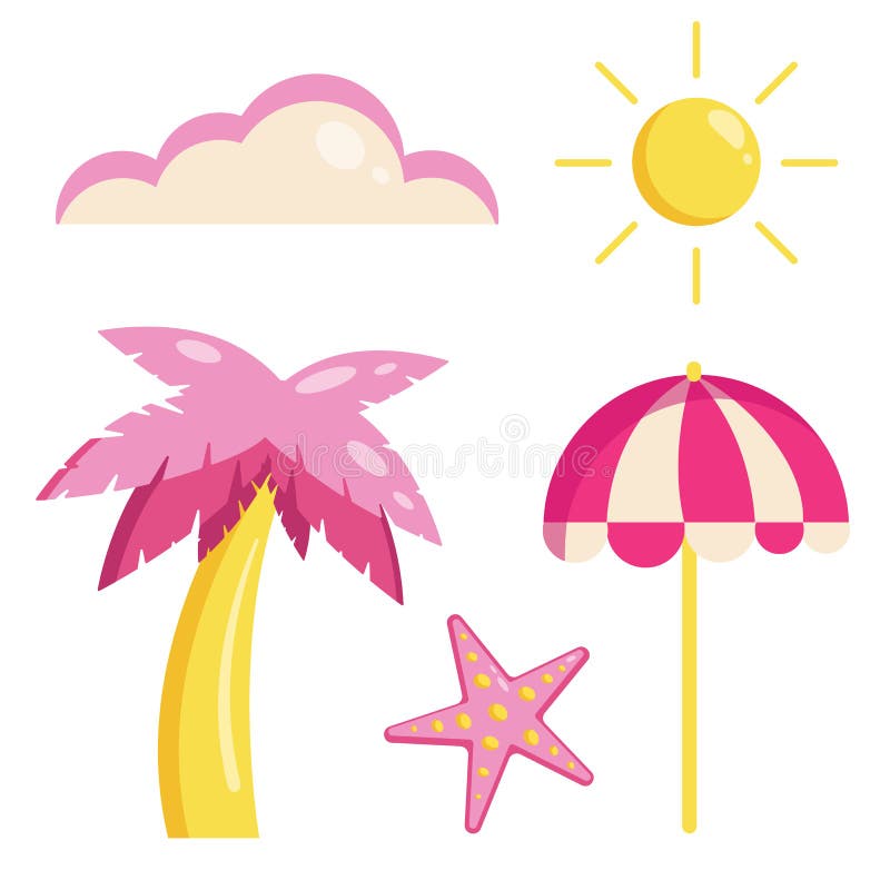 Vector Flat Set of Summer Elements. Collection of Cute Summer Symbols ...