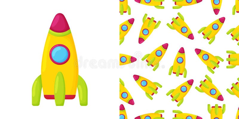 Vector Flat Spatial Seamless Background with a Rocket Pattern. Cute ...