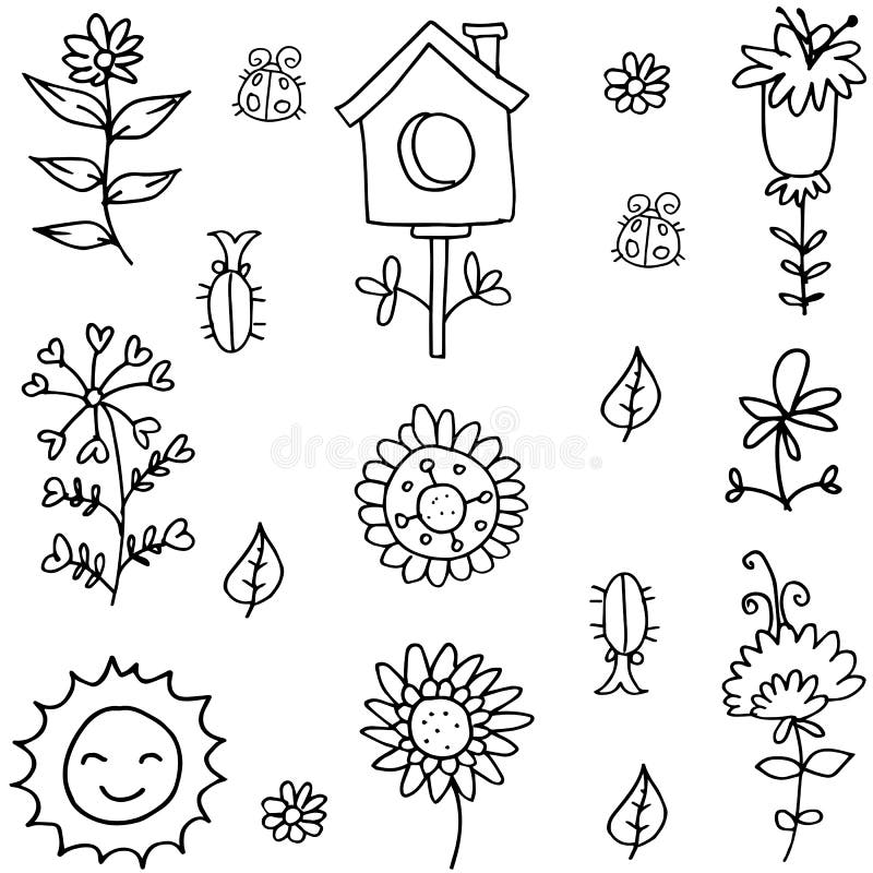 Vector Flat of Spring Doodles Stock Vector - Illustration of plant ...