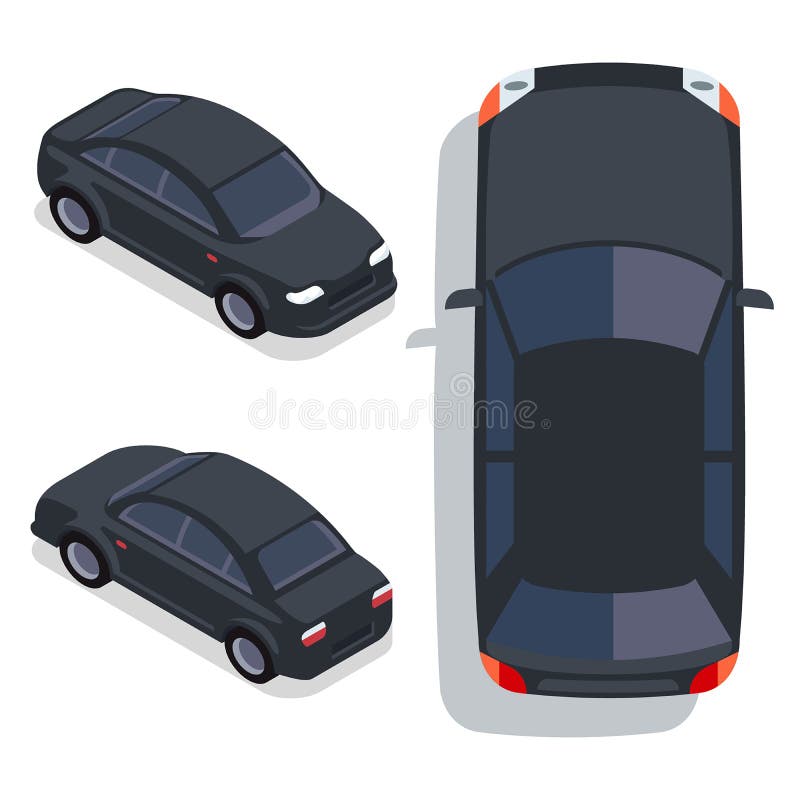Vector Flat-style Cars in Different Views. Black Sedan Stock Vector ...