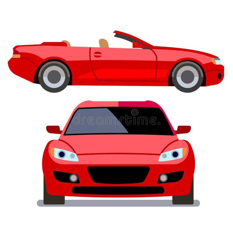 Vector Flat-style Cars in Different Views. Red Cabriolet Stock Vector ...