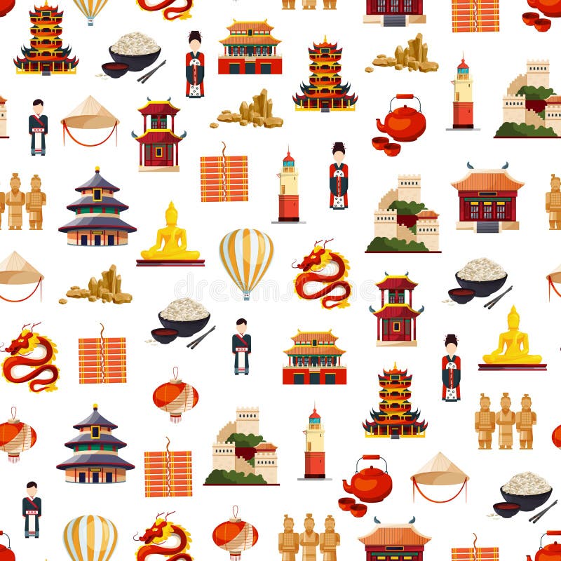 Culture Icons Set. Traditional Chinese Elements Stock Vector ...
