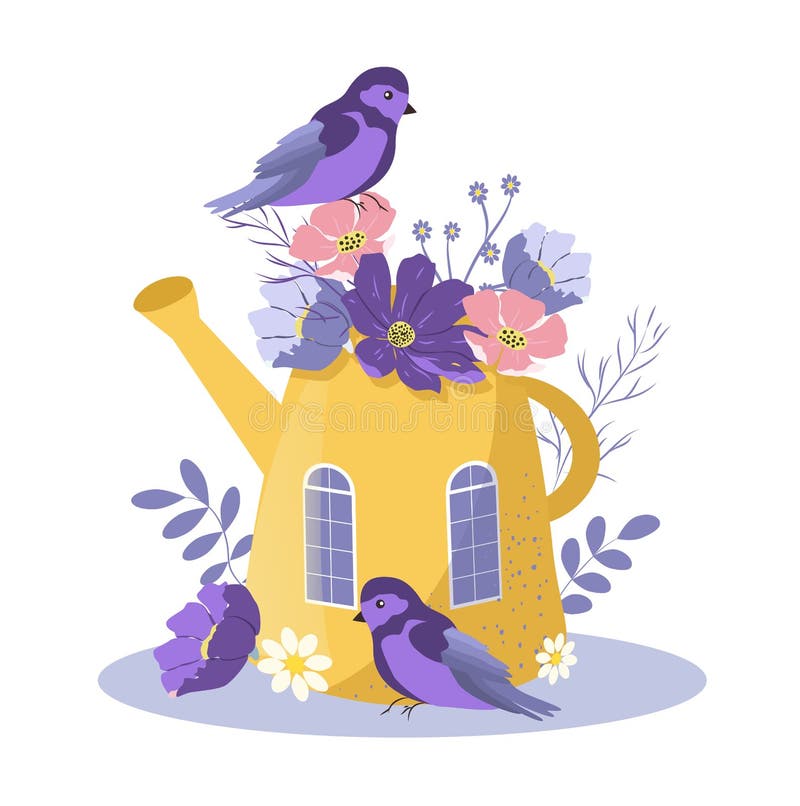 Vector Flat Style Illustration on the Theme of Spring, Flowers ...