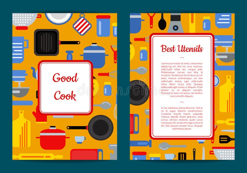 Vector Flat Kitchen Utensils Card, Flyer Stock Vector - Illustration of ...