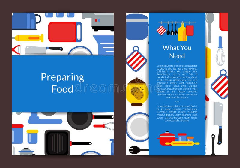 Vector Flat Style Kitchen Utensils Card Stock Vector - Illustration of ...