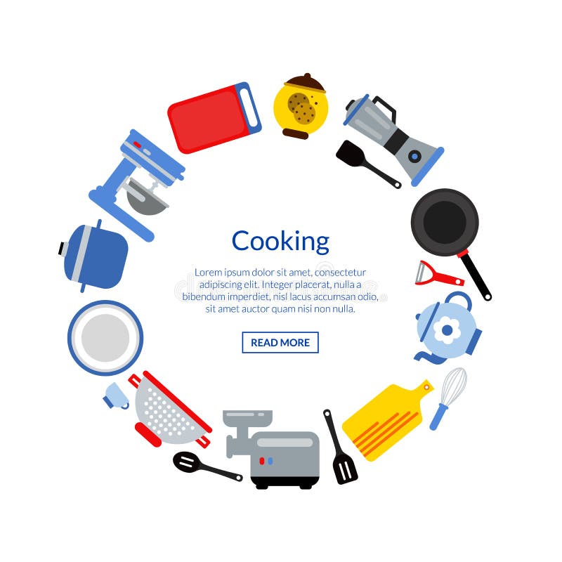 Vector Flat Style Kitchen Utensils in Circle Form Stock Vector ...