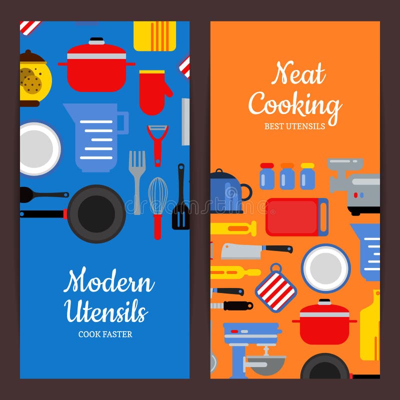 Vector Flat Style Kitchen Utensils Flyer Templates Stock Vector ...