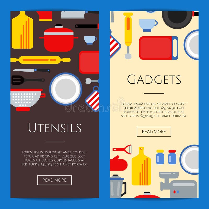 Vector Flat Style Kitchen Utensils Banners Illustration Stock Vector ...