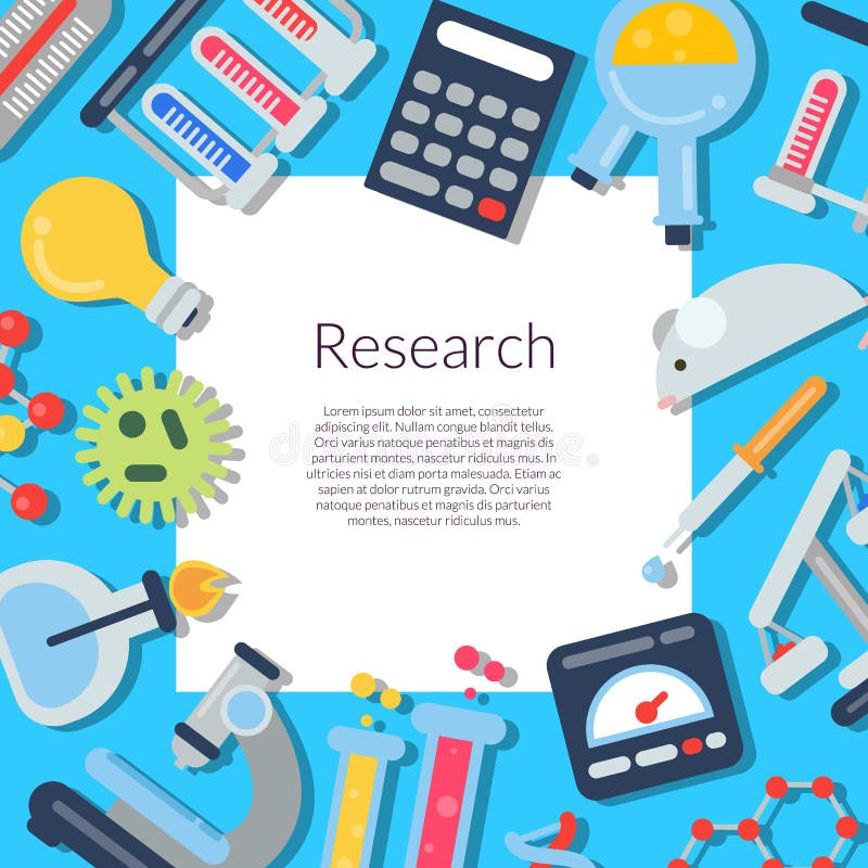Vector Flat Style Science Icons Background with White Rectangle with ...