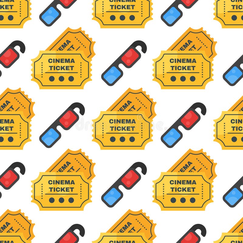 Vector Flat Style Seamless Cinema Pattern with Ticket and 3d Glasses ...