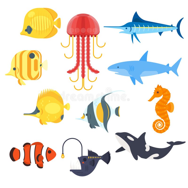 Vector Flat Style Set of Exotic Fish. Icon for Web Stock Vector ...