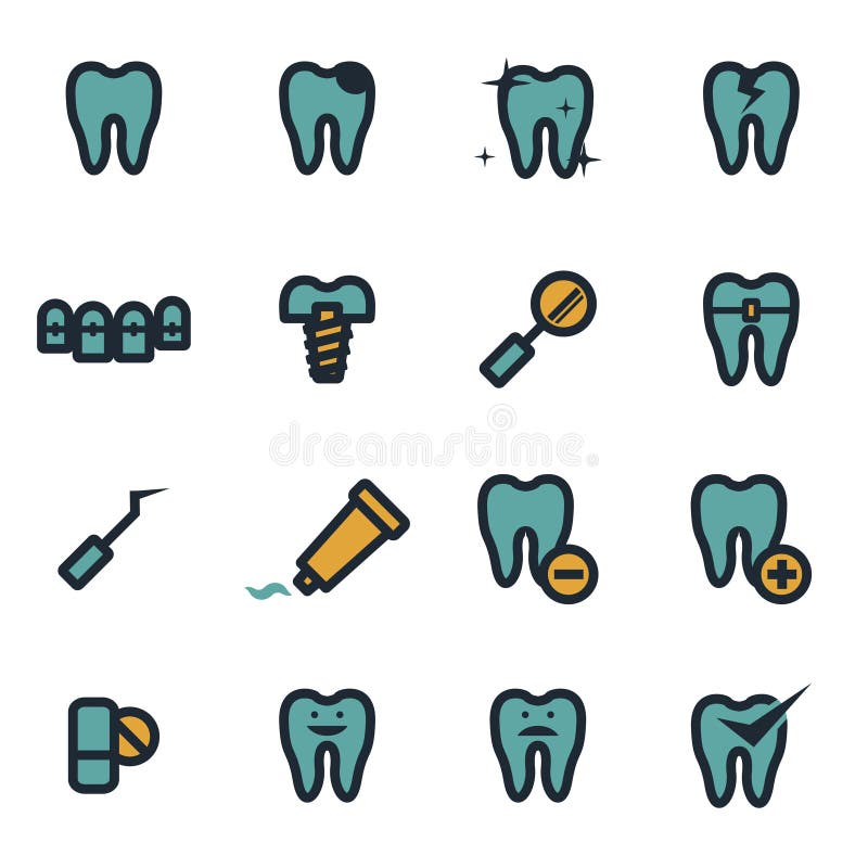 Vector Flat Teeth Icons Set Stock Illustration - Illustration of smile ...