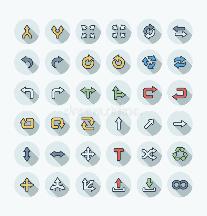 Vector Flat Color Thin Line Icons Set with Arrows, Direction and Move ...