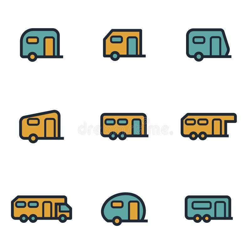 Vector Flat Trailer Icons Set Stock Illustration - Illustration of ...