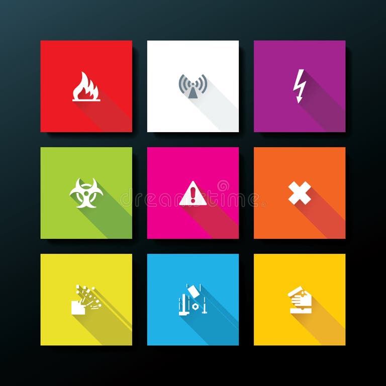 Vector Flat Warning Icon Set Stock Vector - Illustration of black, risk ...