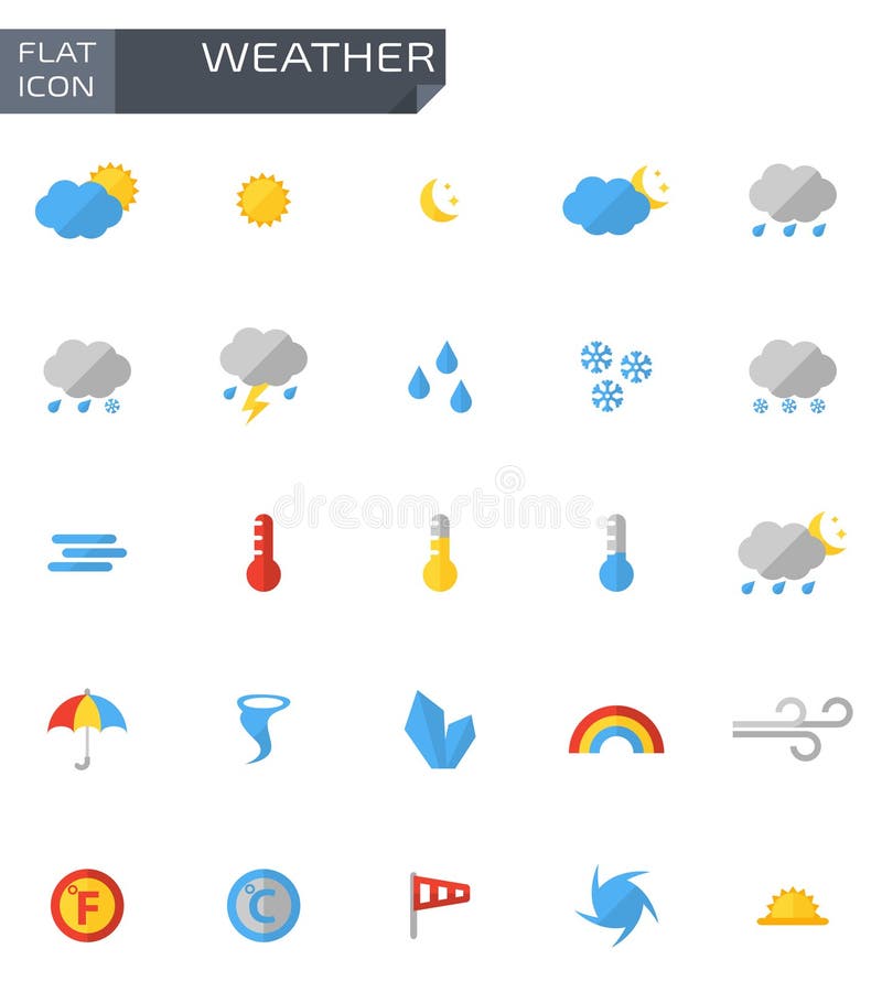 Flat Weather Cloud Icons Set in Pointer Stock Illustration ...