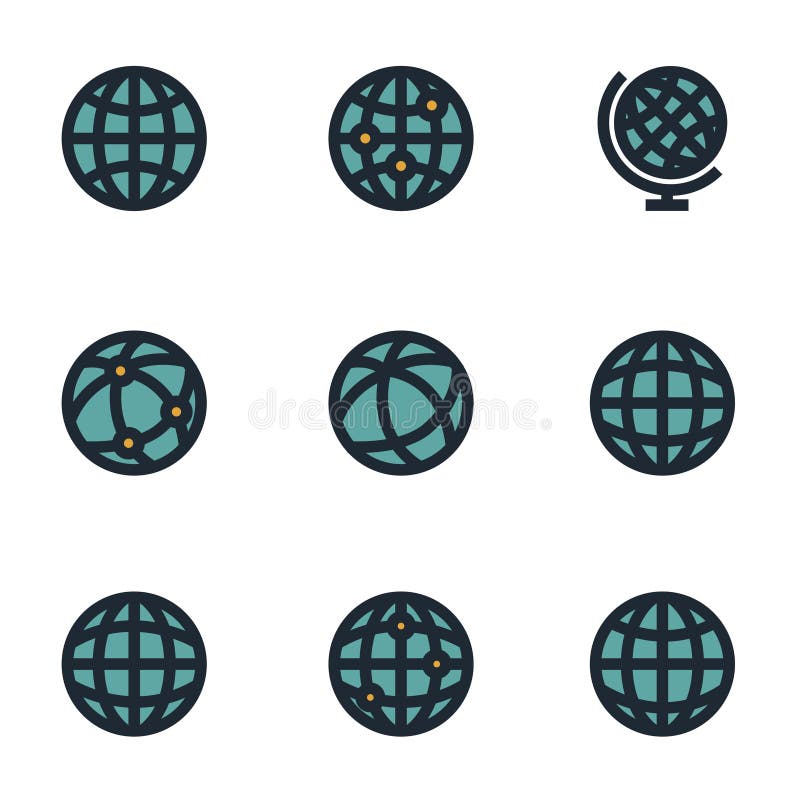 Vector Flat World Map Icons Set Stock Illustration - Illustration of ...