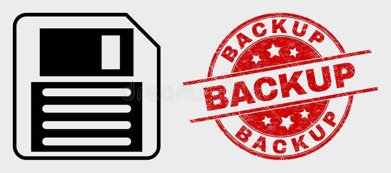 Vector Floppy Disk Icon and Scratched Backup Stamp Stock Vector ...