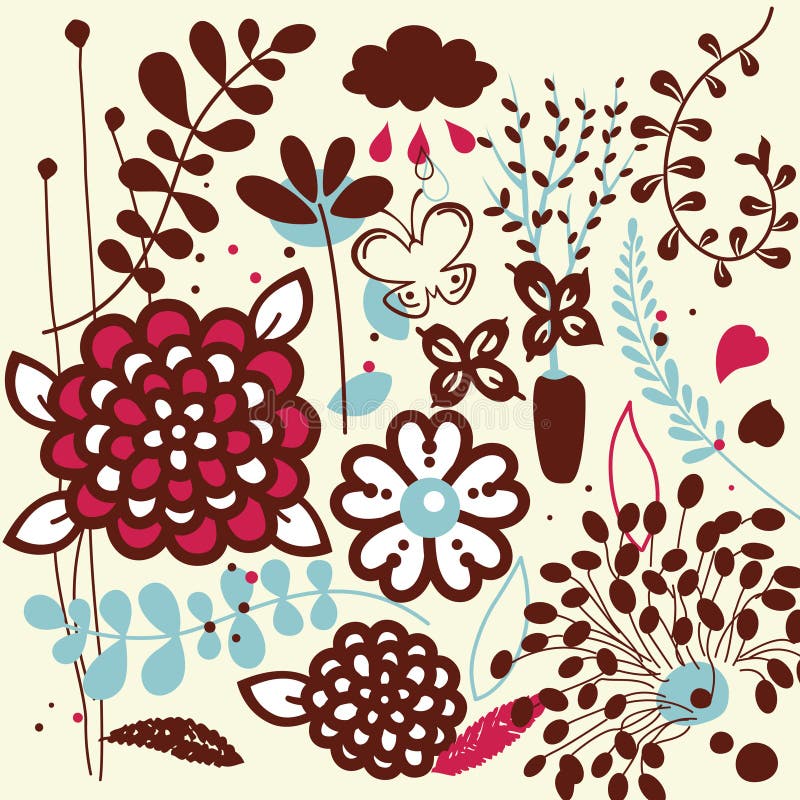 Vector flora set design stock illustration. Illustration of brown ...