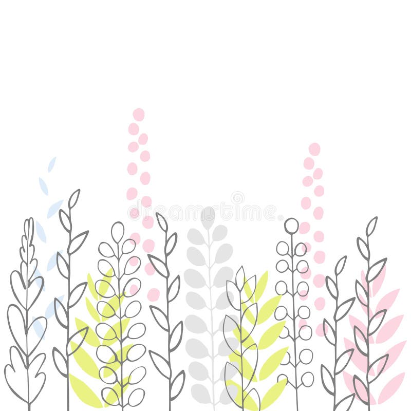 Vector Floral Background with Doodle Plants. Stock Vector ...