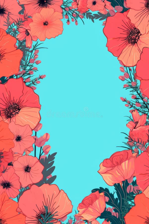 Vector Floral Background with Poppies on Turquoise Background Stock ...
