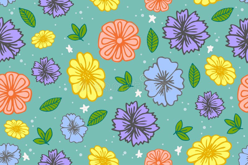 Vector Floral Background with Spring Flowers Seamless Pattern Stock ...