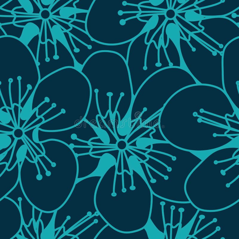 Vector Floral with Blue and Green Flowers Texture Seamless Repeat ...