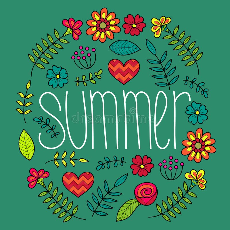 Vector Floral Card with Text Summer in Floral Frame. Stock Vector ...