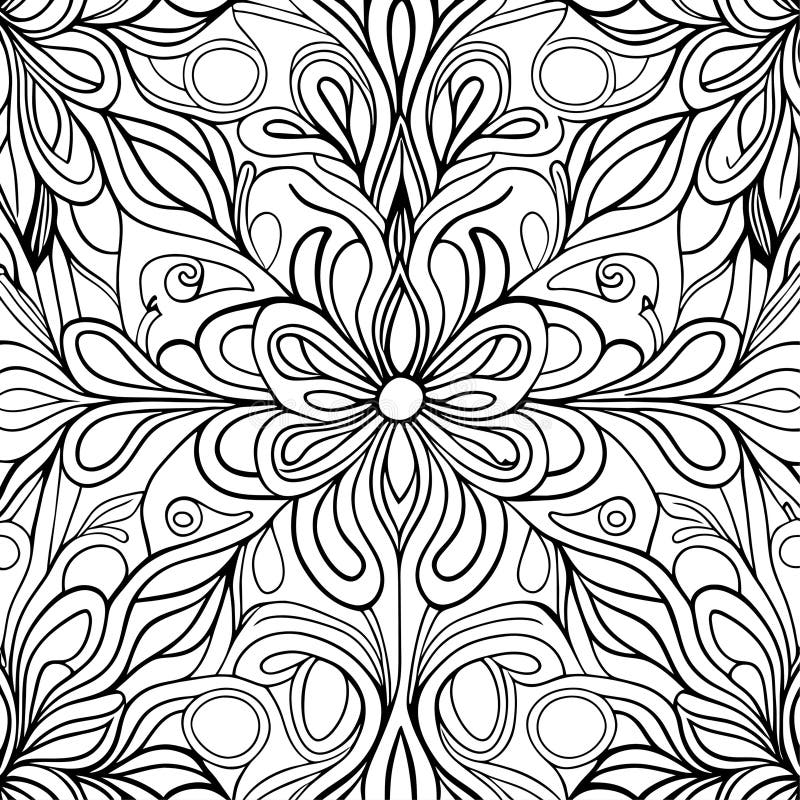 Floral Flower Pattern Seamless Black & White Outlines Design Background ...