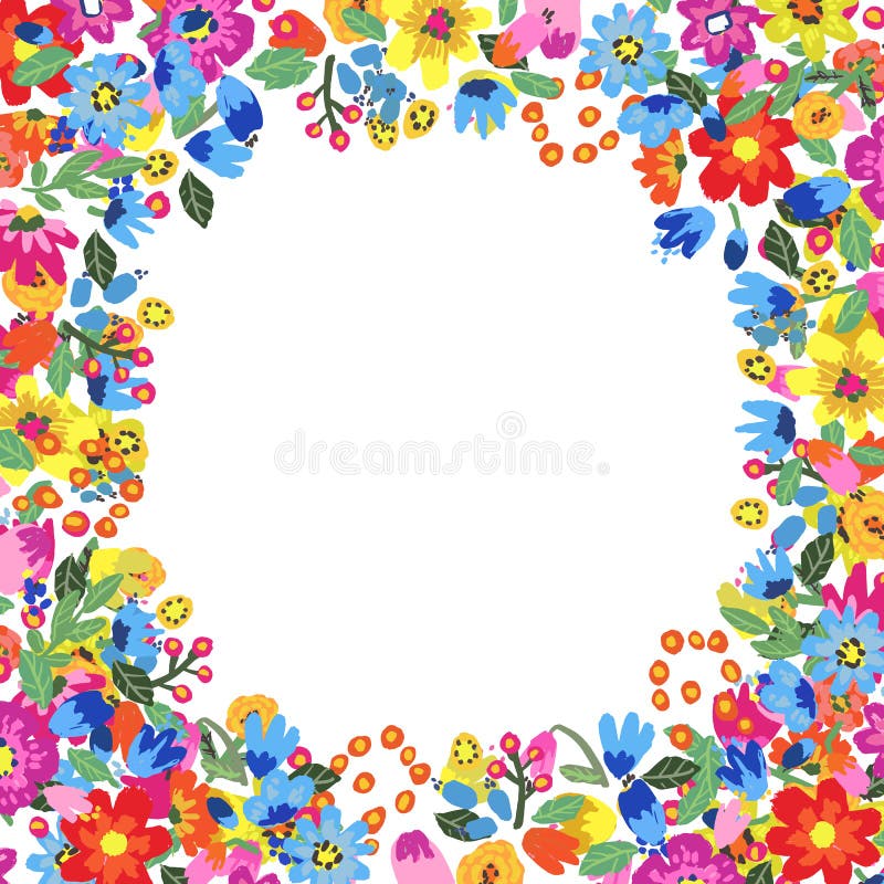 Vector Floral Frame. Bright Summer Flowers Arrange in Border on White ...