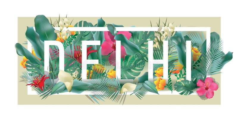 Vector Floral Framed Typographic DELHI City Artwork Stock Vector ...