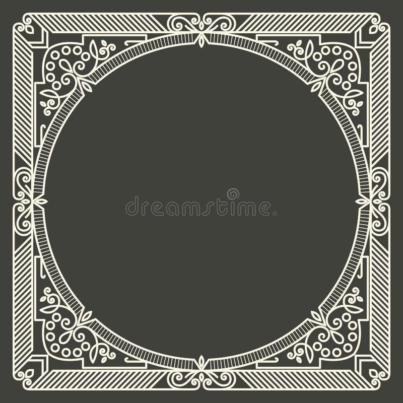 Vector Floral and Geometric Monogram Frame on Dark Gray Background ...