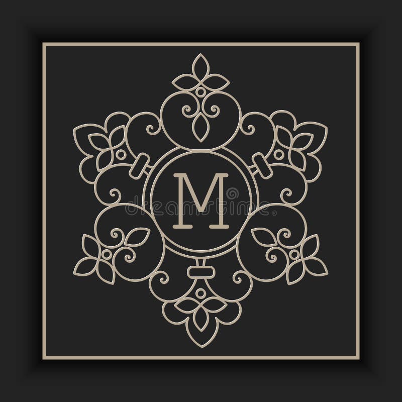 Vector Floral and Geometric Monogram Frame on Dark Gray Background ...