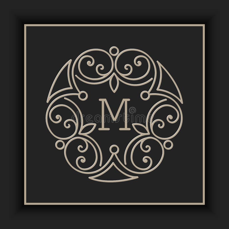 Vector Floral and Geometric Monogram Frame on Dark Gray Background ...