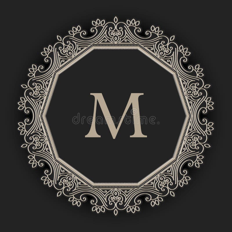 Vector Floral and Geometric Monogram Frame on Dark Gray Background ...