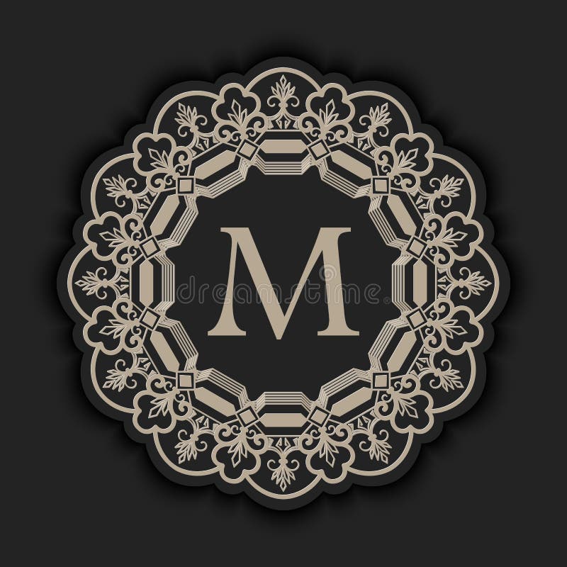 Vector Floral and Geometric Monogram Frame on Dark Gray Background ...
