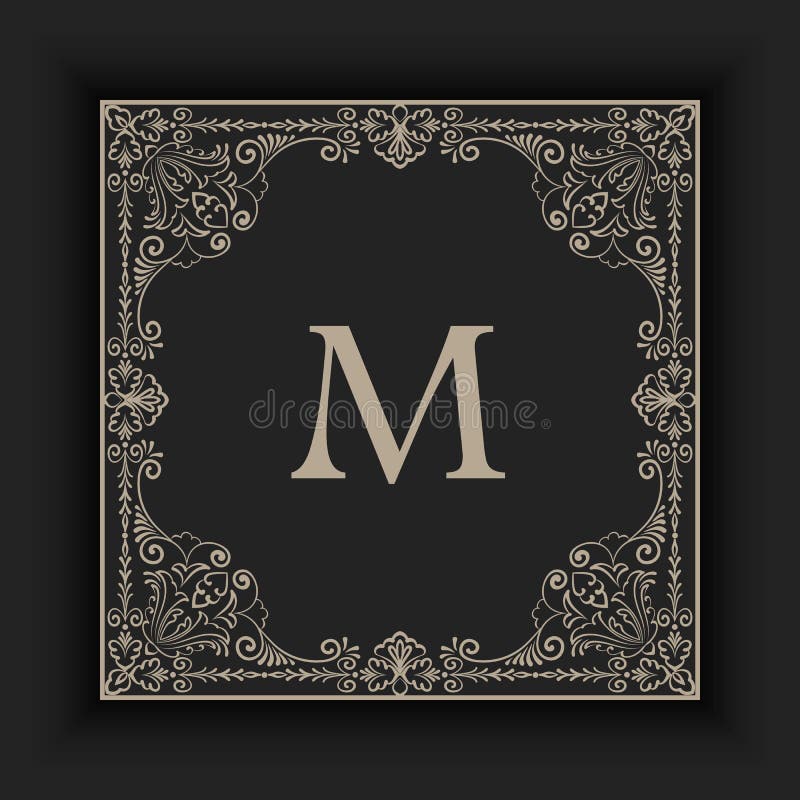Vector Floral and Geometric Monogram Frame on Dark Gray Background ...